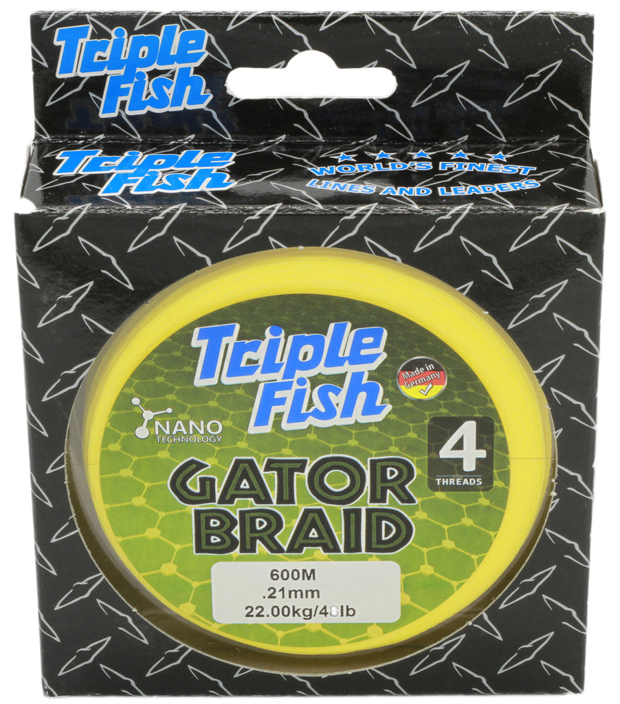 TripleFish Gator braid 600m .21mm 48lb-22kg YEL – TackleGiants